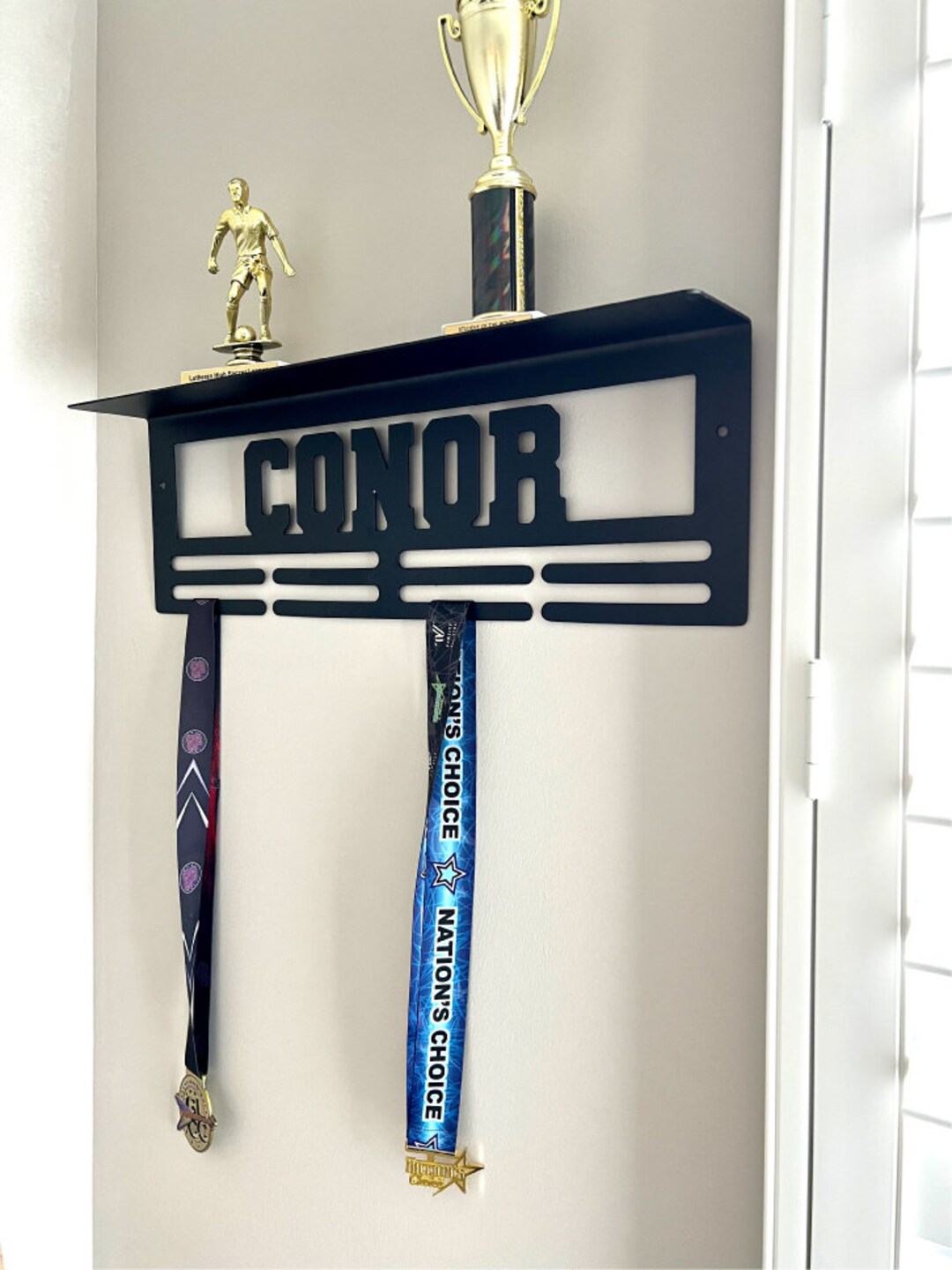 Custom Name Medal Hanger and Trophy Shelf Medal Holder Custom Text 8 ...