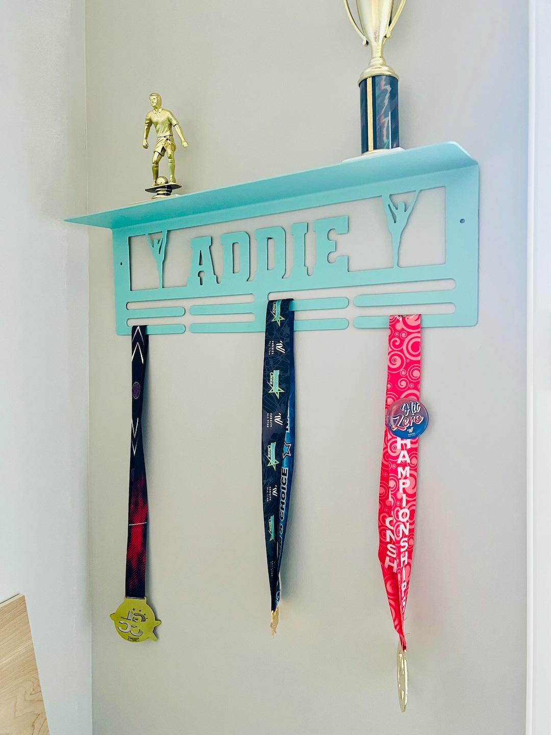 Custom Medal Hanger Display and Trophy Shelf - Medal Holder Custom Text ...