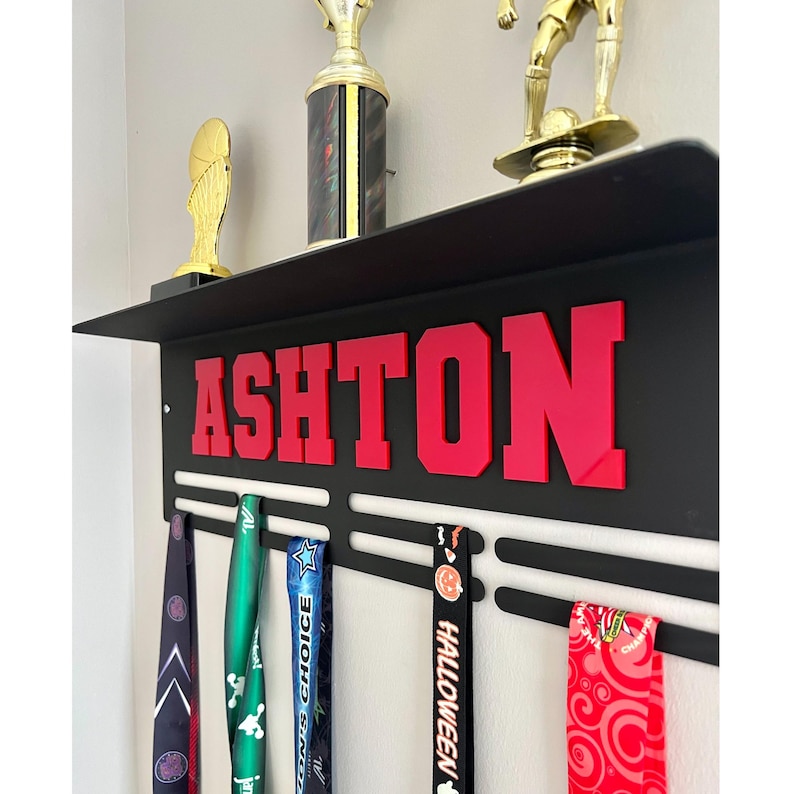 Custom Name Medal Hanger and Trophy Shelf - Medal Holder Custom Text 8 ...