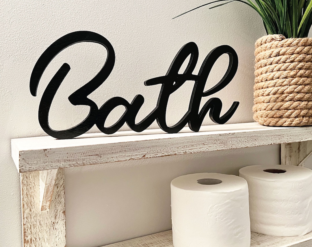 Bathroom Wood Sign / Bath Sign / Custom Home Decor / Shelf Decor ...