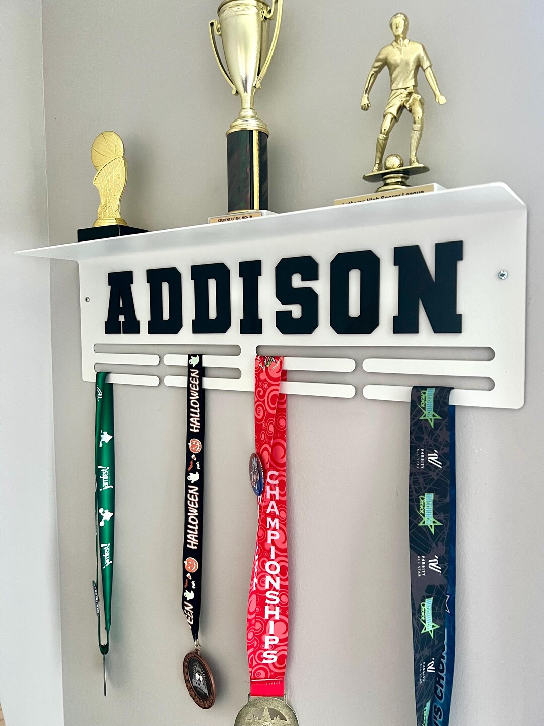 Custom Name Medal Hanger and Trophy Shelf - Medal Holder Custom Text 8 ...