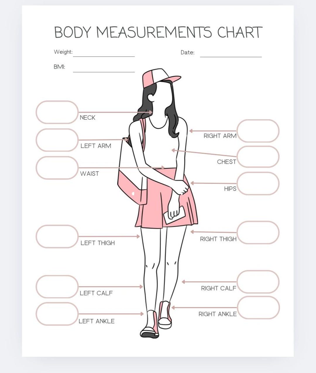 Body Measurement Chart Printable | Tracker | Digital Product | - Etsy
