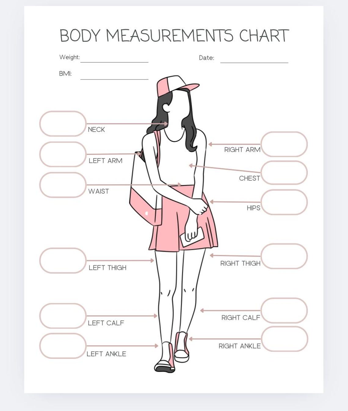 Body Measurement Chart Printable | Tracker | Digital Product | - Etsy