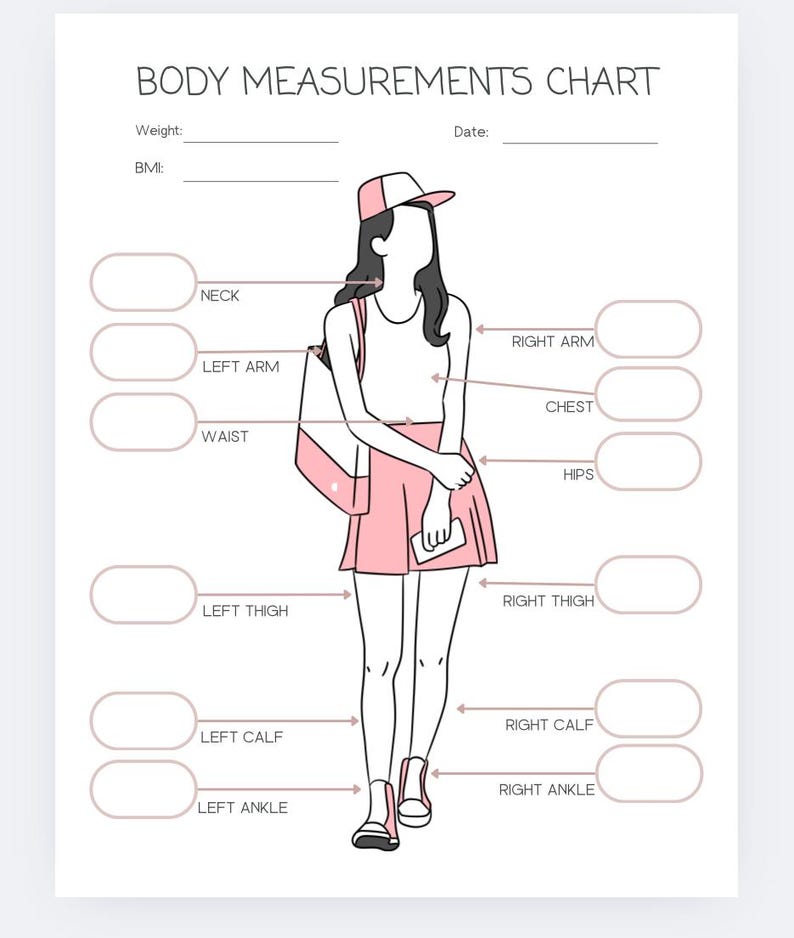 Body Measurement Chart Printable | Tracker | Digital Product | - Etsy