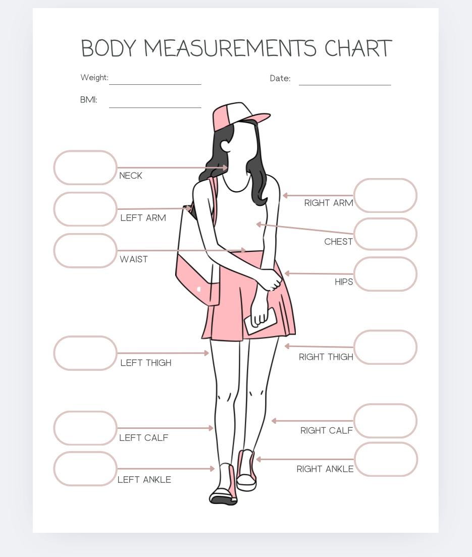 Body Measurement Chart Printable | Tracker | Digital Product | - Etsy