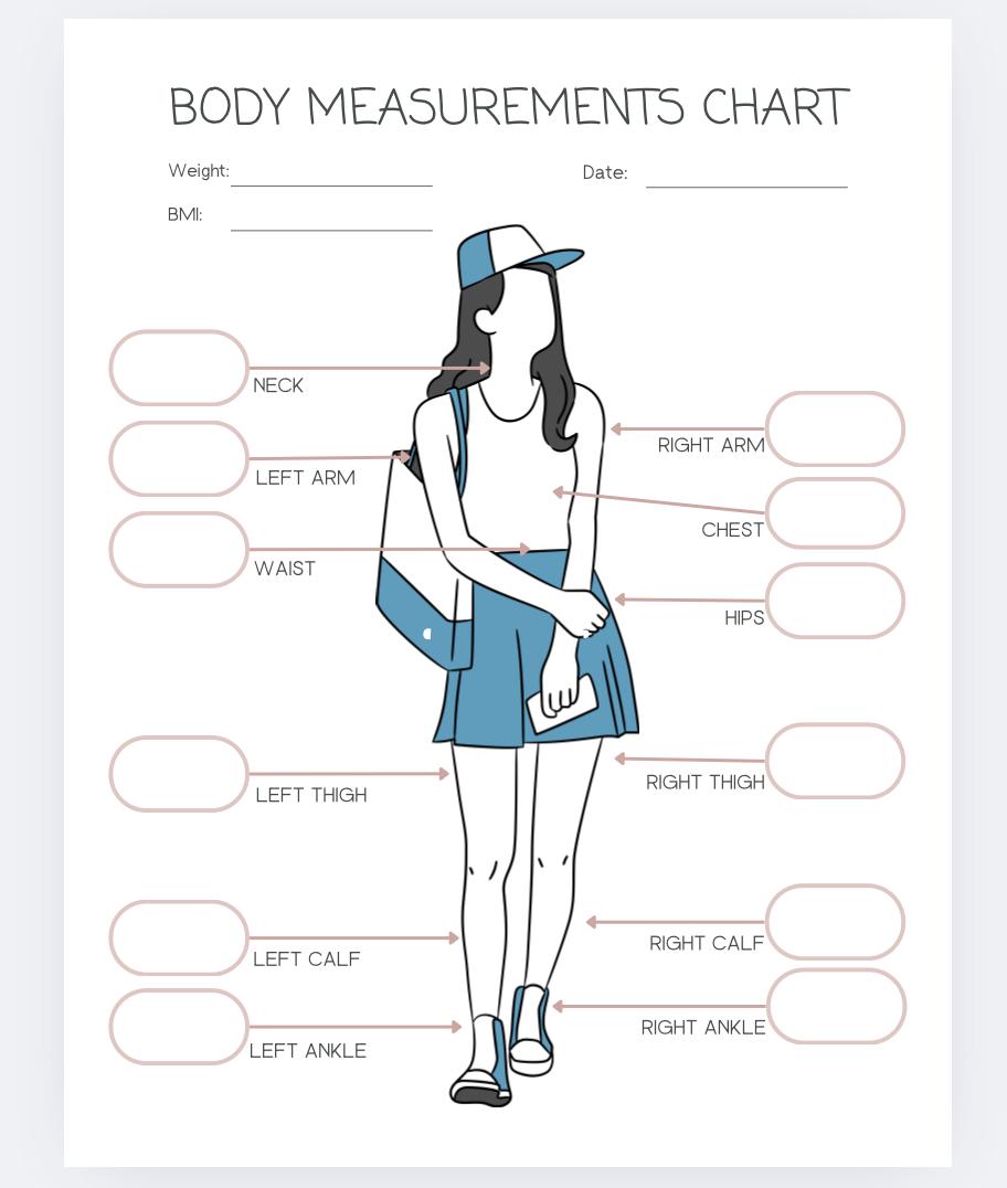 Body Measurement Chart Printable | Tracker | Digital Product | - Etsy
