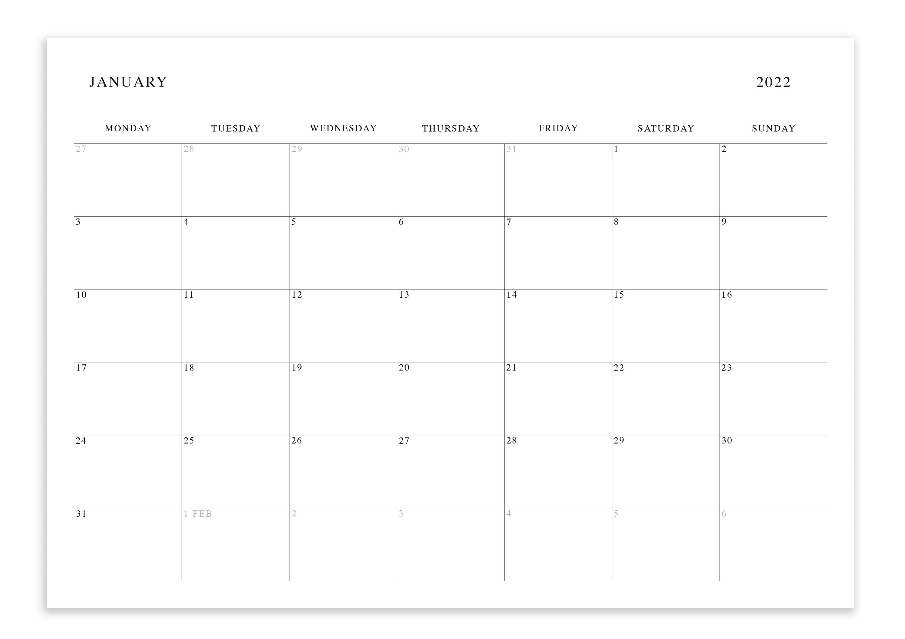 Blank Monthly Calendar 2022 Landscape A3 Printable Year - Etsy