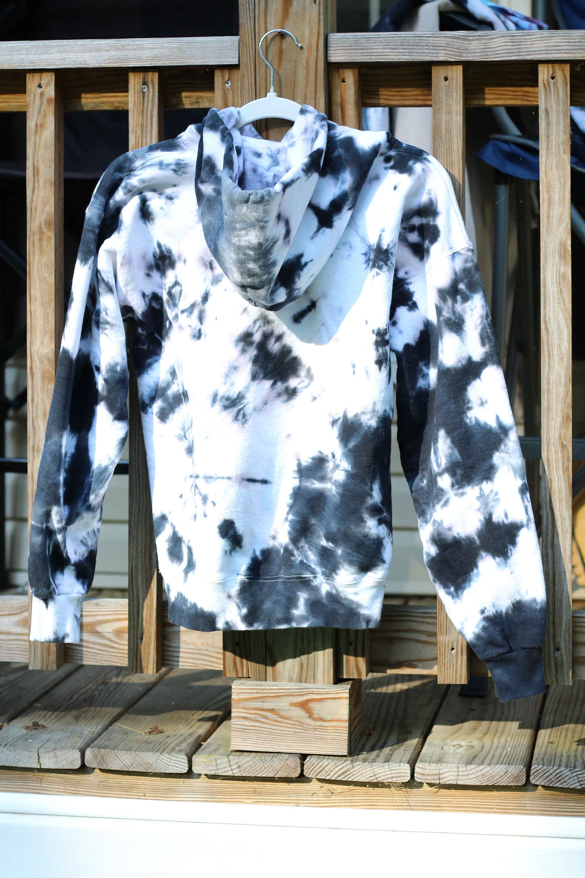 Tie Dye Hoodie Black and White Goth Emo Metal Unisex Custom Personalize ...