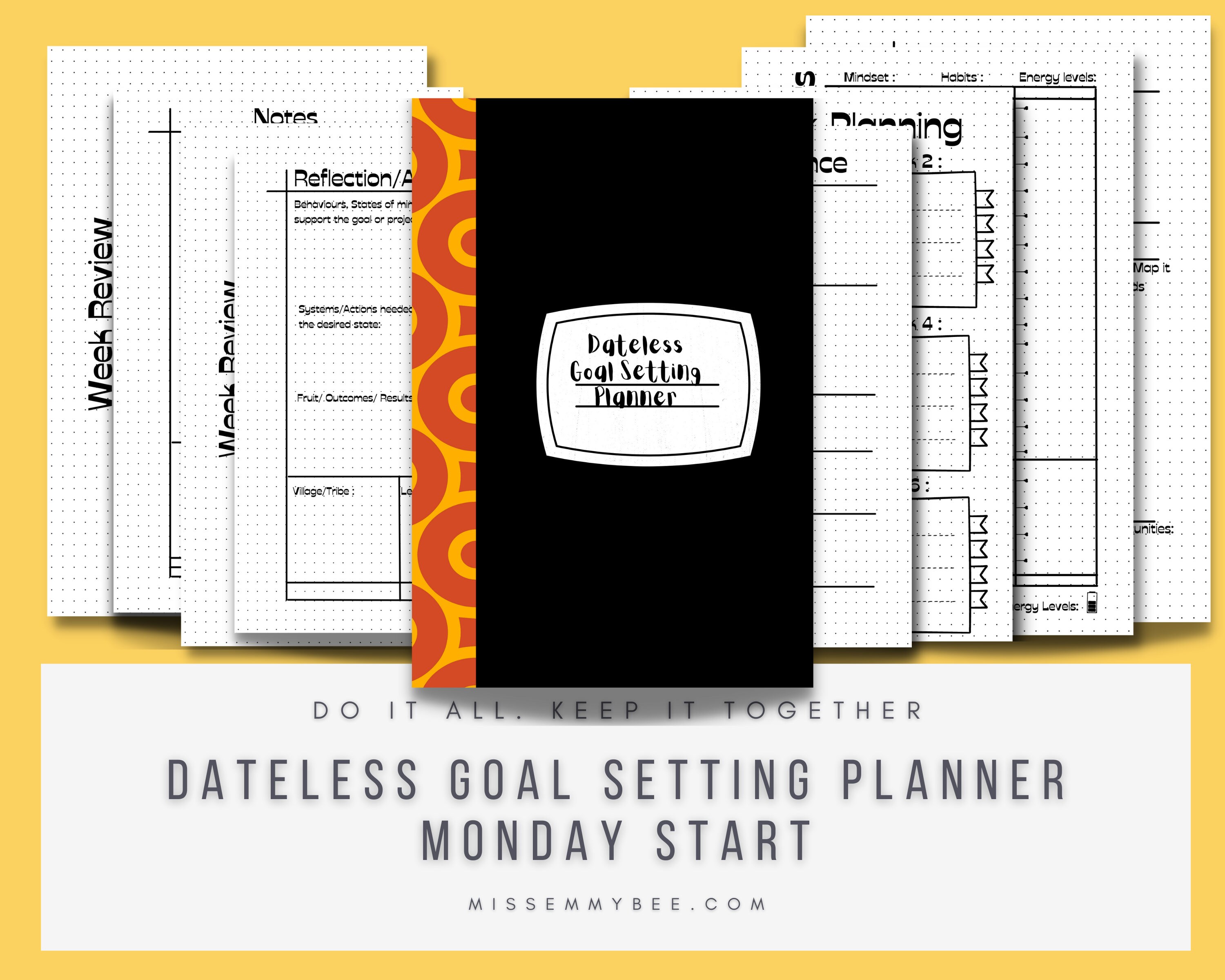 Dateless Goal Setting Planner | Retro Styled BUJO With Monday Start ...