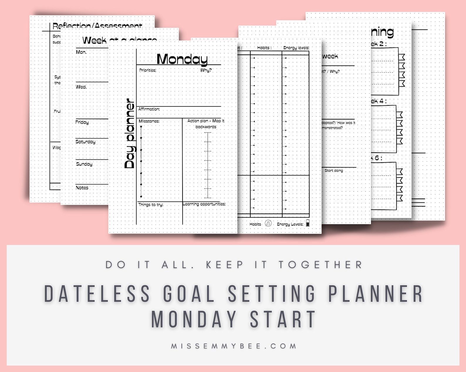 Dateless Goal Setting Planner | Retro Styled BUJO With Monday Start ...