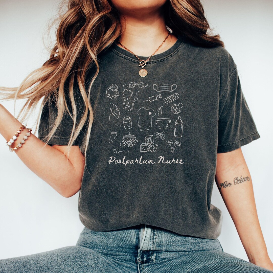 Postpartum Nurse Shirt, Trendy Postpartum Doodle Comfort Colors T-shirt ...