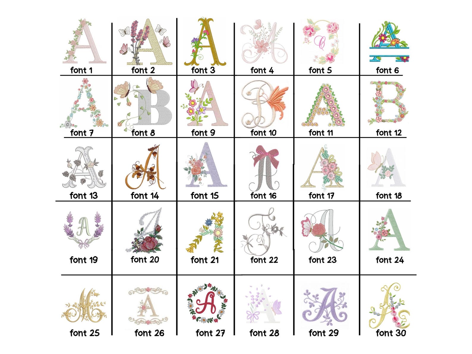 30 Floral Font Alphabet Embroidery Mega Bundle, A-Z Full Flower ...