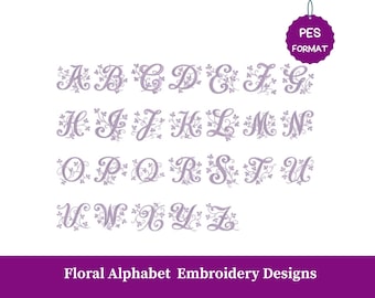 Floral Script Alphabet Embroidery Font A–Z, Elegant Floral Monogram ...