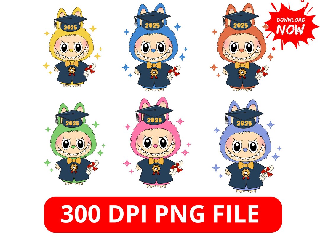 Labubu Graduation PNG, Class of 2025 Sublimation, 6 Kawaii Graduate ...