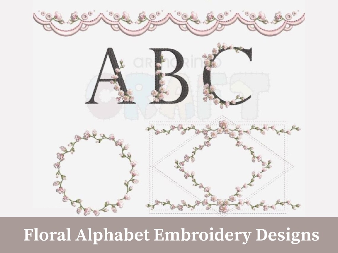 Cherry Blossom Floral Alphabet Embroidery Font | Sakura Monogram ...