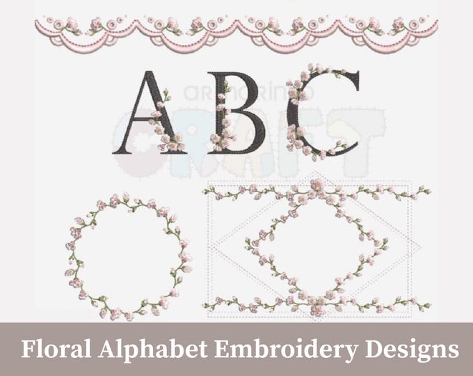 Cherry Blossom Floral Alphabet Embroidery Font | Sakura Monogram ...