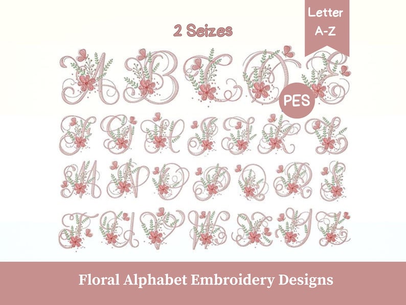 30 Floral Font Alphabet Embroidery Mega Bundle, A-Z Full Flower ...