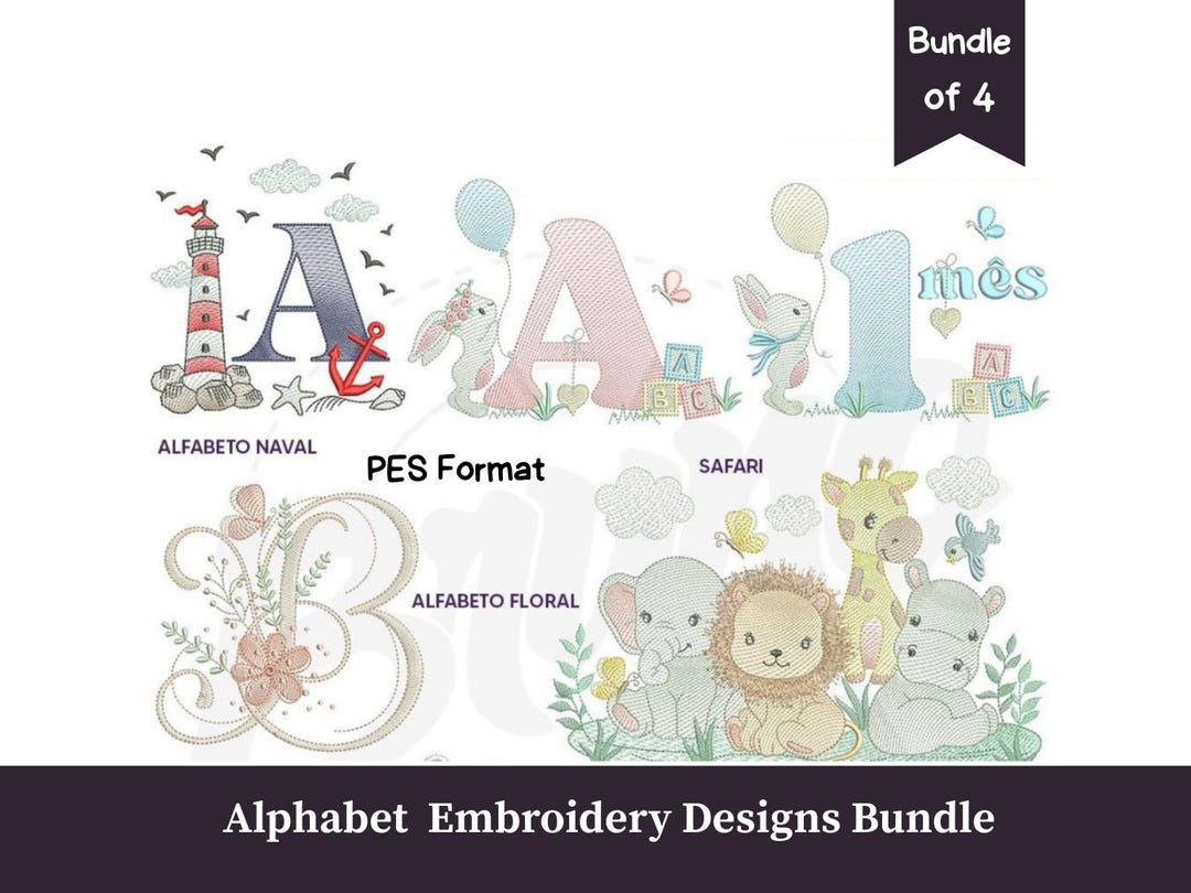 Baby Font Alphabet Embroidery Designs Bundle | Floral, Safari,naval ...