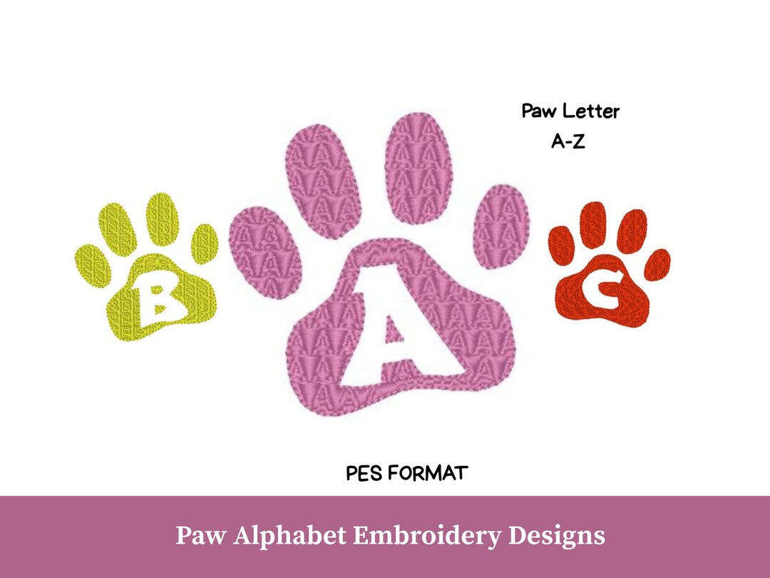 Paw Alphabet Embroidery Design A-Z | Pet Paw Monogram Letters | Dog Cat ...