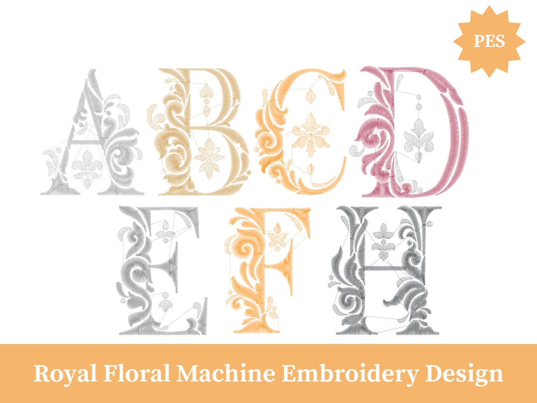 Royal Font Embroidery PES | Elegant Monogram Alphabet Letters | Machine ...