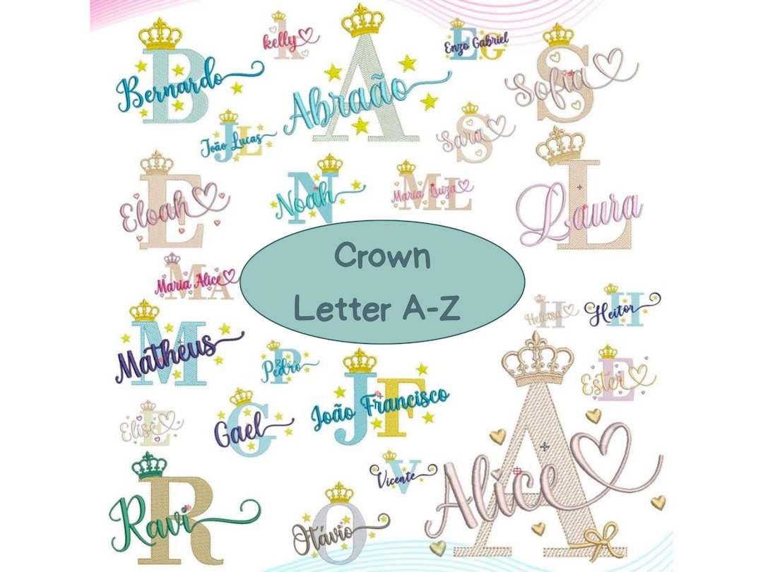 Crown Letter Embroidery Design Set A-Z Full ,Royal Alphabet Machine ...