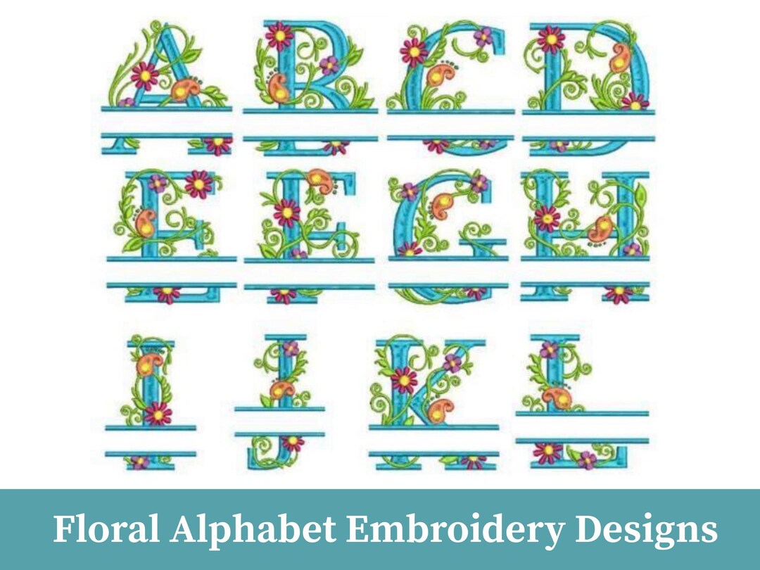 Floral Alphabet Embroidery Design Bundle | Elegant Flower Monogram ...