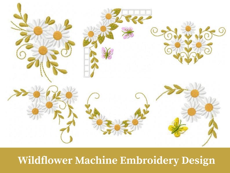 6 Floral PES Embroidery Designs, Wildflower & Nature Machine Embroidery ...