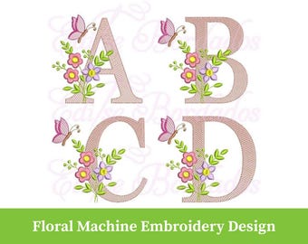 Butterfly Floral Alphabet Embroidery Design, Flower Monogram Letters A ...