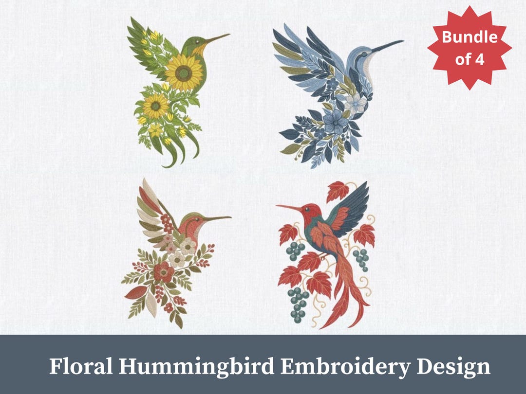 Floral Hummingbird Embroidery Designs Bundle | 4 Hummingbird Machine ...