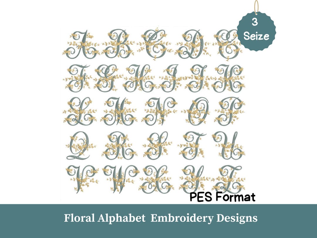 Victorian Floral Monogram Embroidery Design Letter A-Z Rose Vine ...