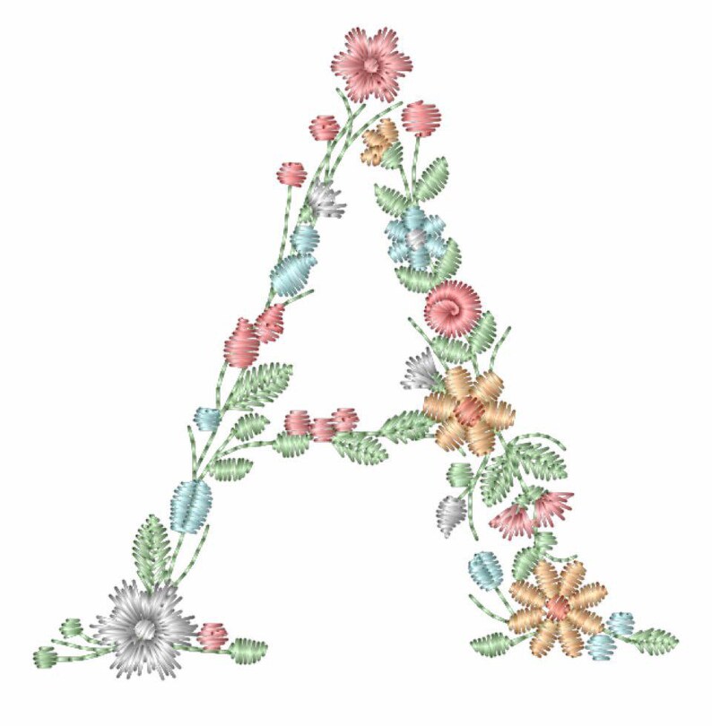 Floral Alphabet Embroidery Design A–Z | Flower Monogram Font | Rose ...
