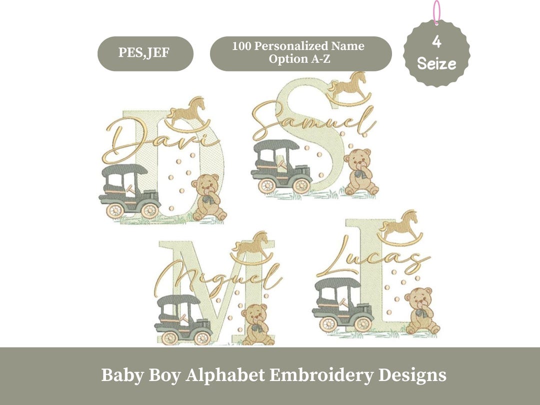 Baby Fonts Embroidery Alphabet,teddy Bear & Vintage Car,newborn Baby ...
