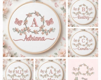 100 Floral Name Frame Embroidery Design, Butterfly Monogram Wreath ...