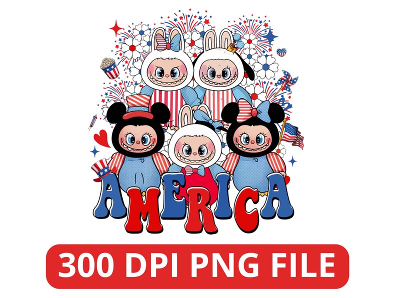 Red White and Labubu 4th of July Png,cute USA Cartoon Clipart,kawaii ...