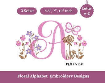 Floral Alphabet Monogram Embroidery A-Z | Flower Letter Designs ...