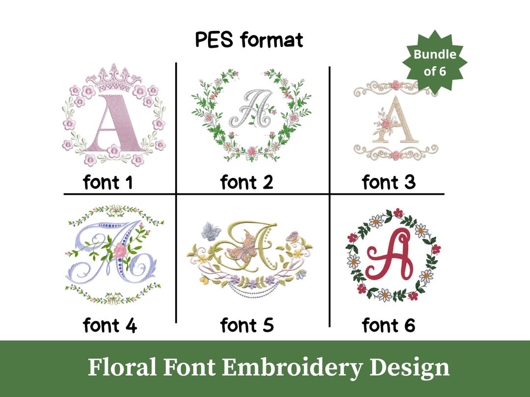 Floral Font Alphabet Embroidery Font Bundle PES,A-Z Full Flower|6 ...