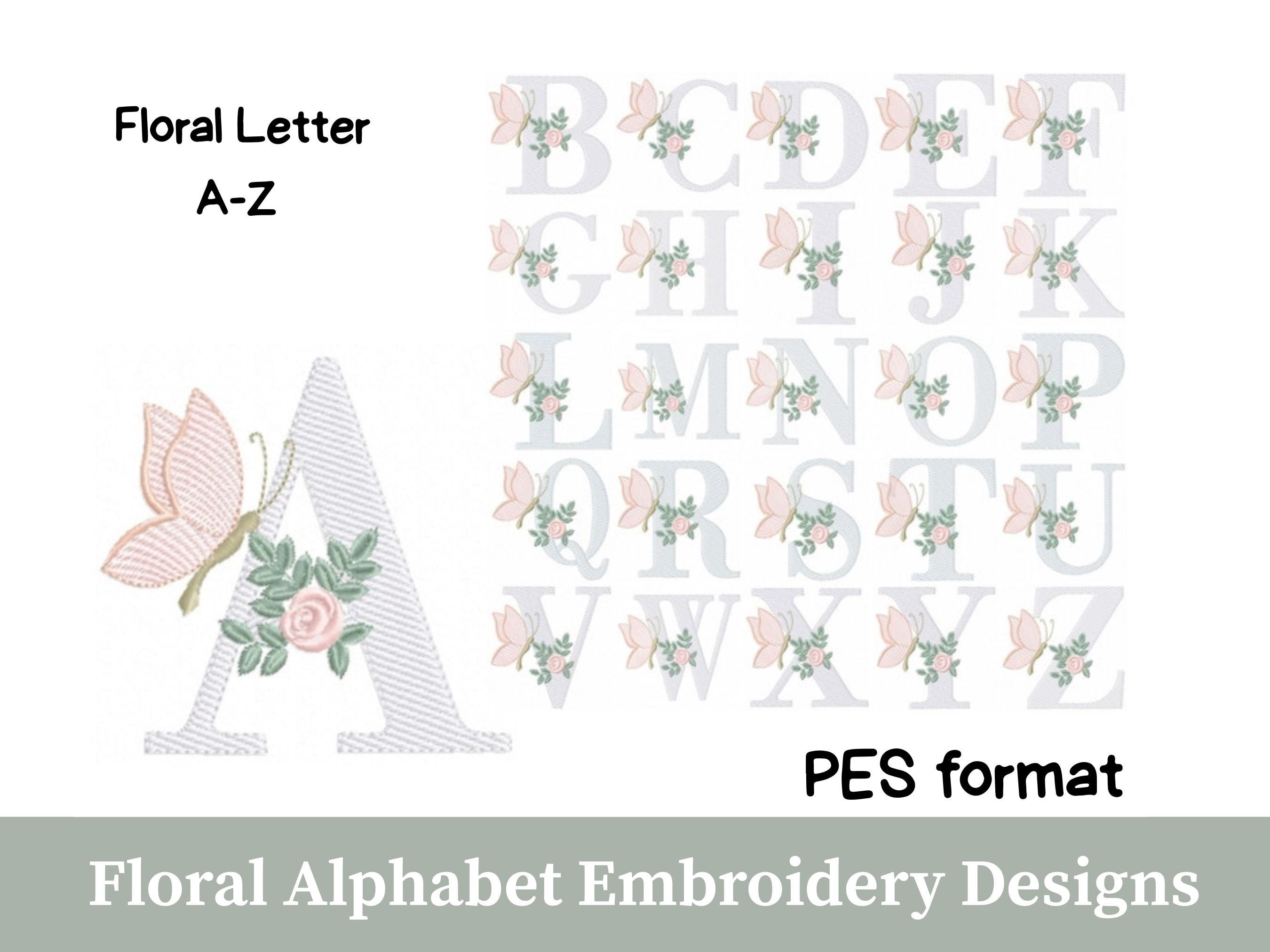 30 Floral Font Alphabet Embroidery Mega Bundle, A-Z Full Flower ...