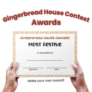 Gingerbread House Contest Awards, Award Certificates Editable Template ...