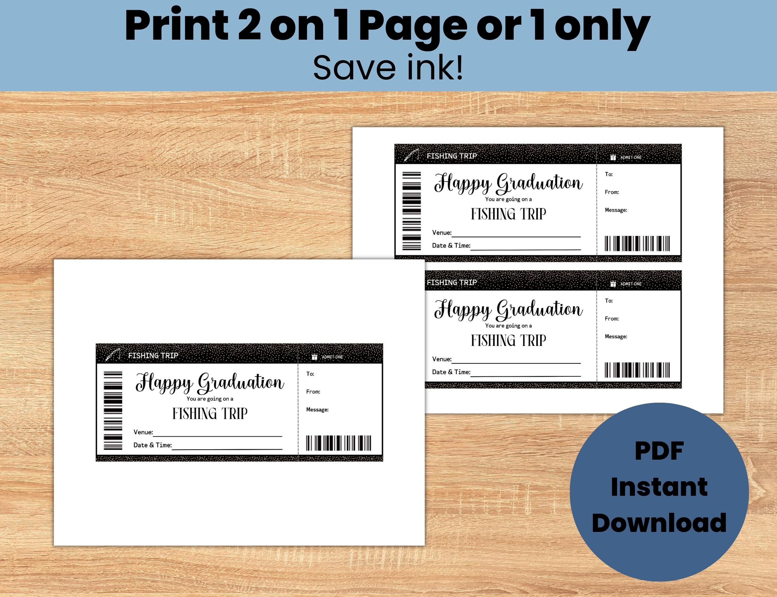 Custom Graduation Fishing Trip Ticket Gift Certificate, Fishing Trip ...