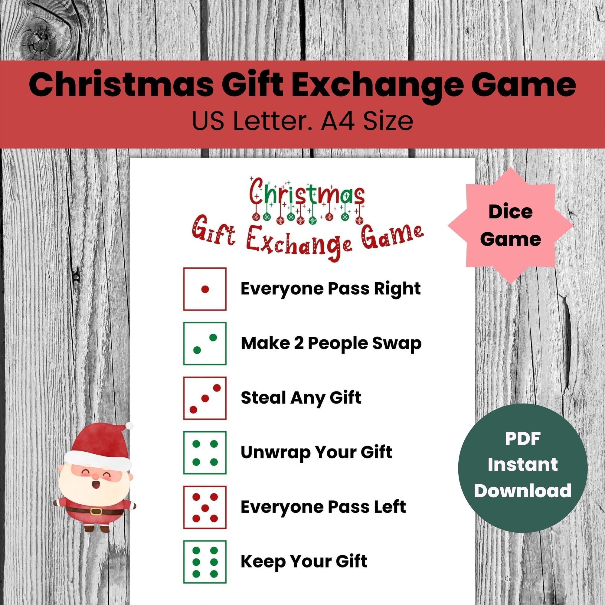 Christmas Gift Exchange Dice Game Printable, Pass the Present, Fun ...