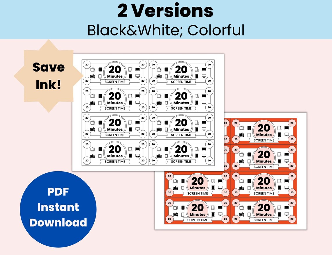 Screen Time Coupons for Kids and Teens, Screen Time Bucks, Earn Screen ...