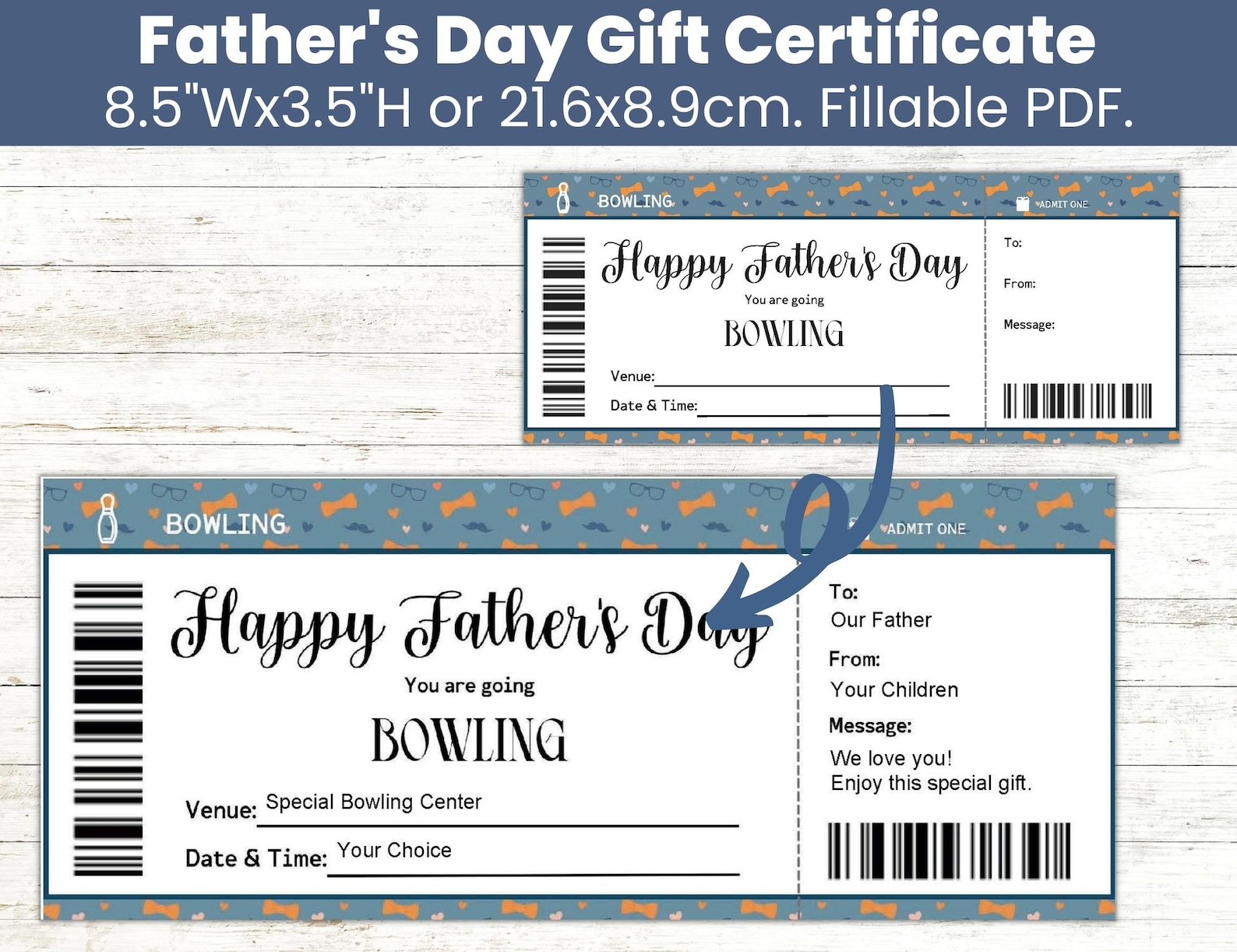 Father's Day Bowling Gift Coupon Template, Bowling Gift for Men ...