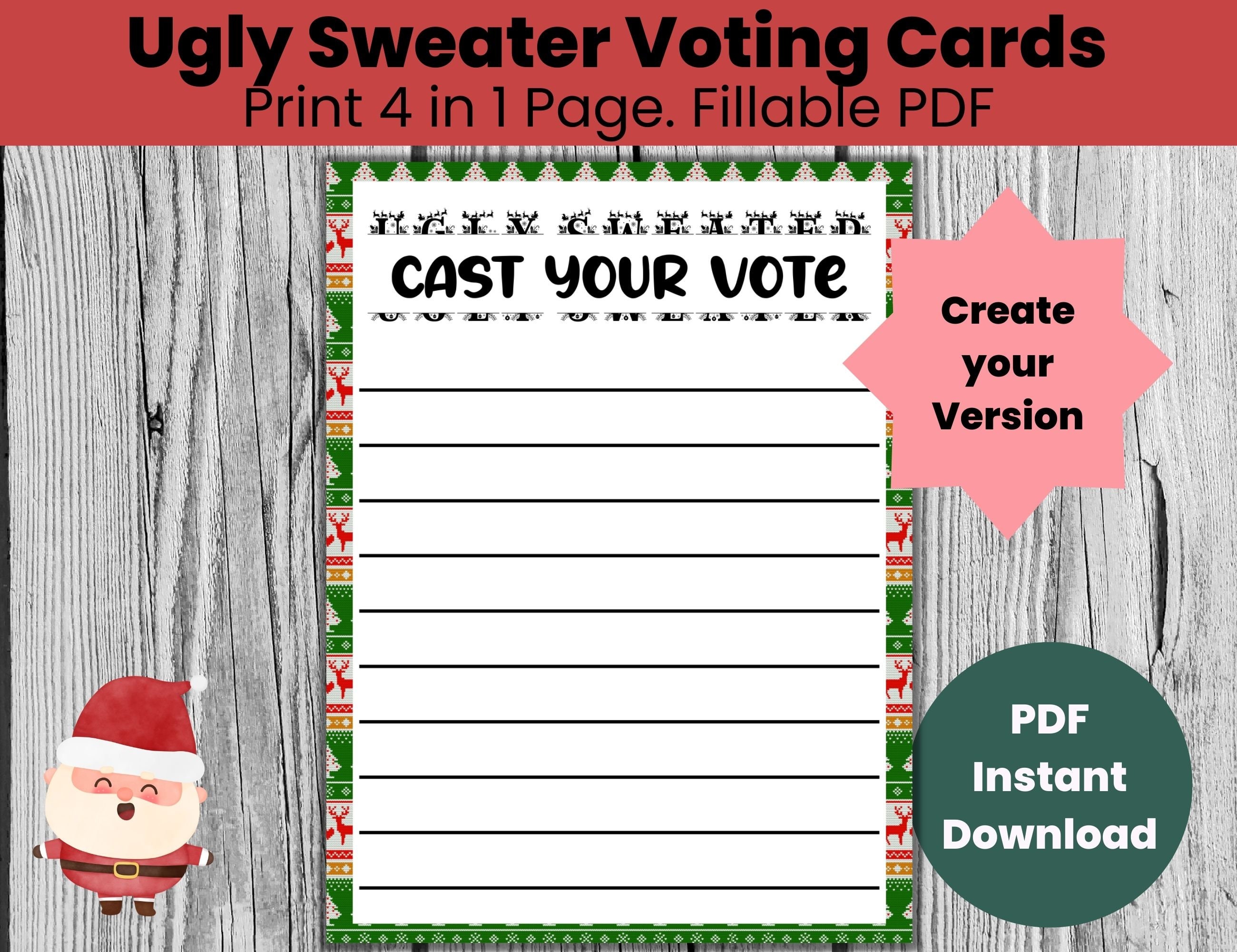 Ugly Sweater Award Certificates and Voting Cards, Christmas Ugly ...