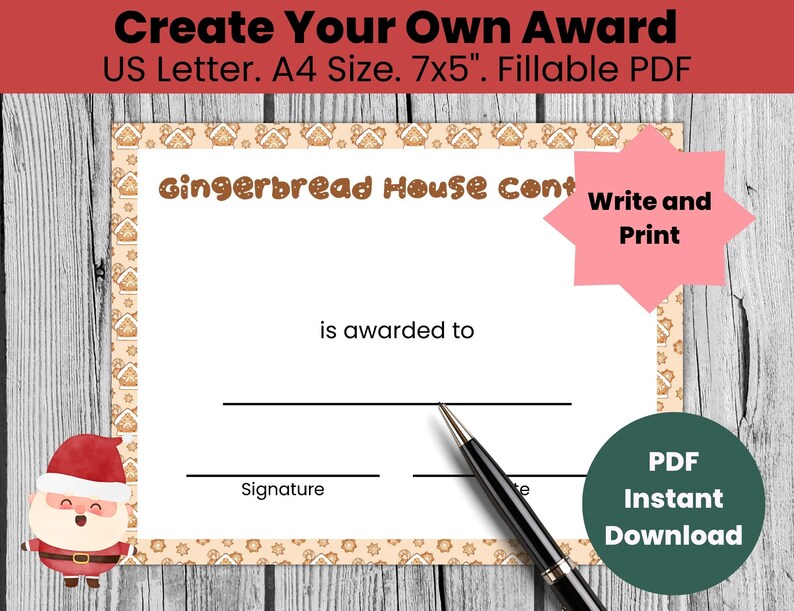 Gingerbread House Contest Awards, Award Certificates Editable Template ...