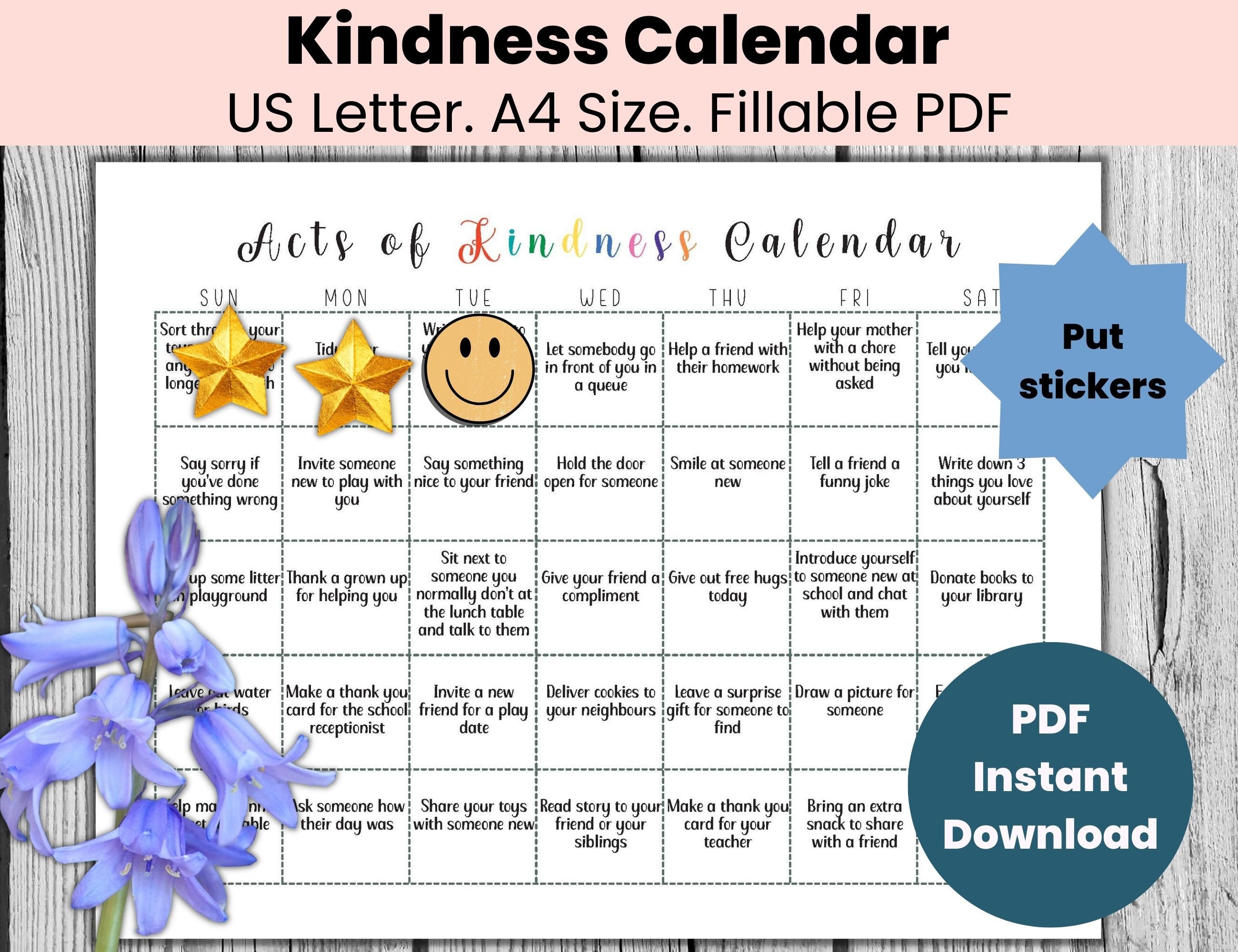 Act of Kindness Calendar for Kids, Christmas Kindness Advent Calendar ...
