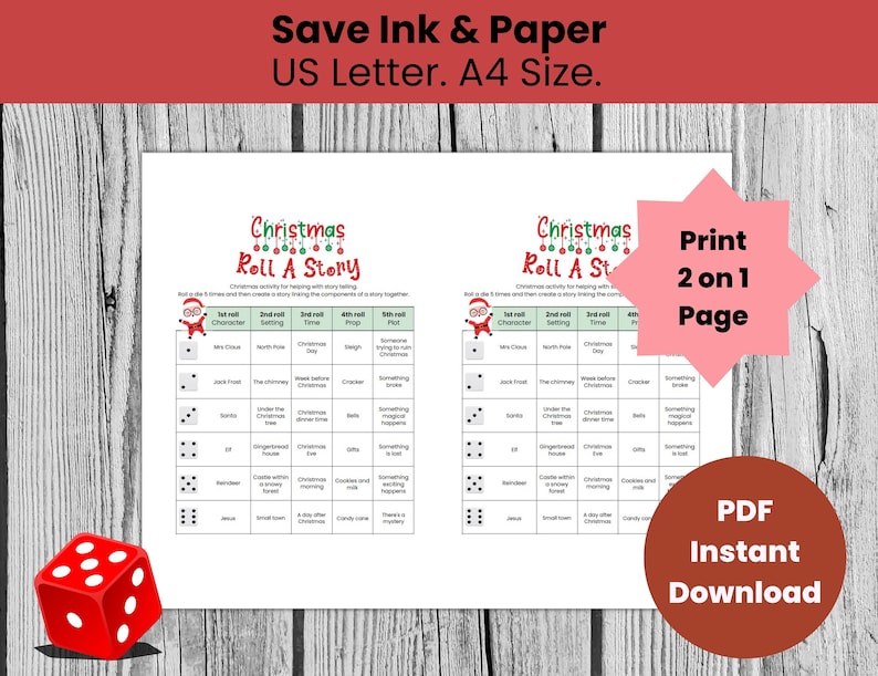 Christmas Story Dice Game for Families, Roll A Story, Fun Christmas ...