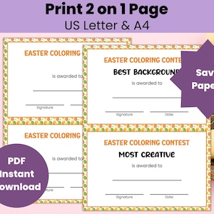 Printable Easter Coloring Contest Award Certificates, Easter ...
