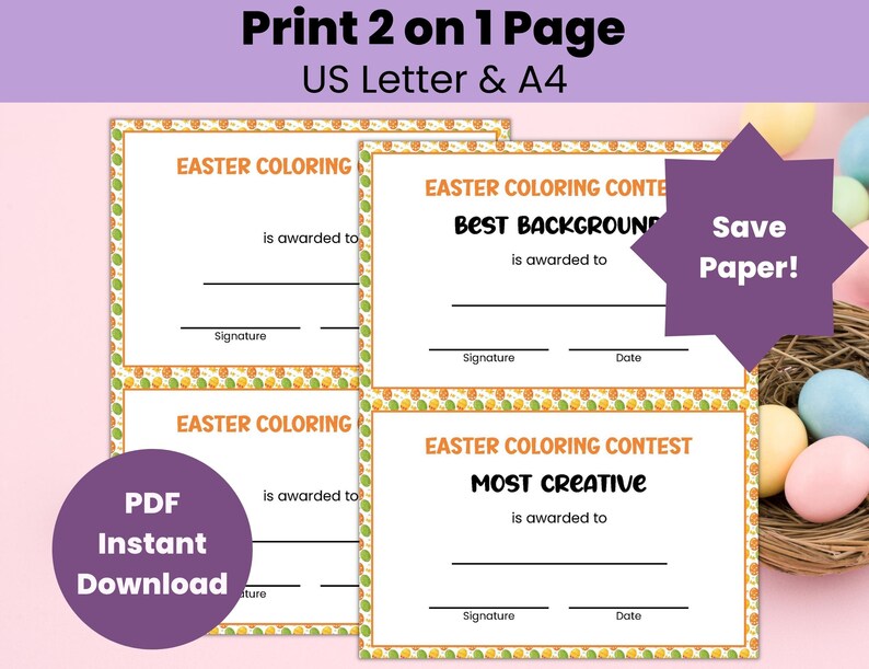 Printable Easter Coloring Contest Award Certificates, Easter ...