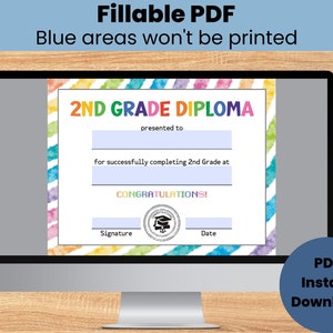 Second Grade Diploma Certificate Template, Custom Printable 2nd Grade ...