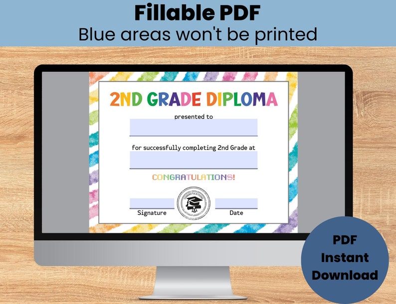 Second Grade Diploma Certificate Template, Custom Printable 2nd Grade ...